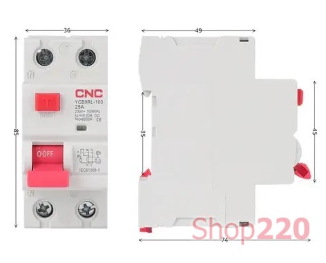 Б00041357 УЗО 32А, 30мА, 2 полюса, тип АС, YCB9RL-100 CNC - цена ...